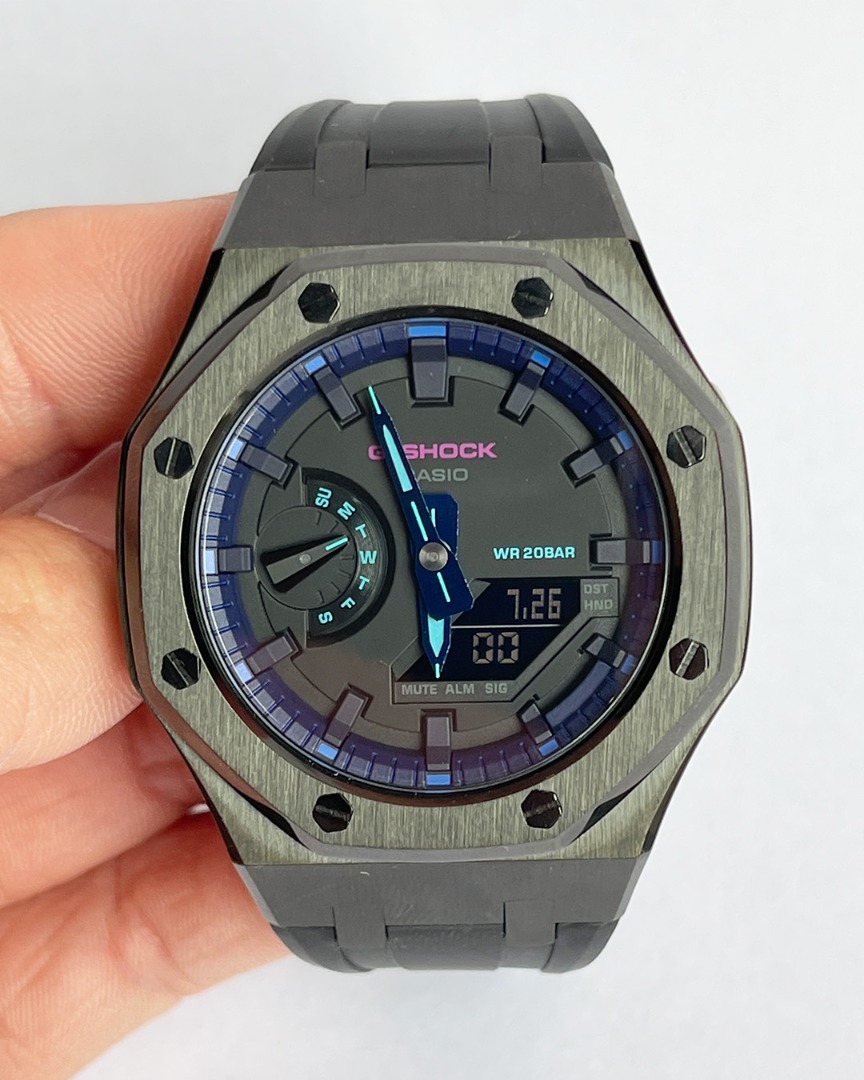 Casioak 2100 Blue Purple in Titanium Grey Black Strap, Men's Fashion ...