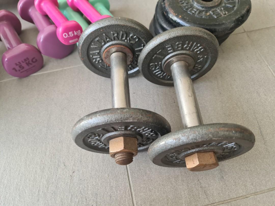 Complete set of weights both barbell and dumbell with aerobic lighter ...