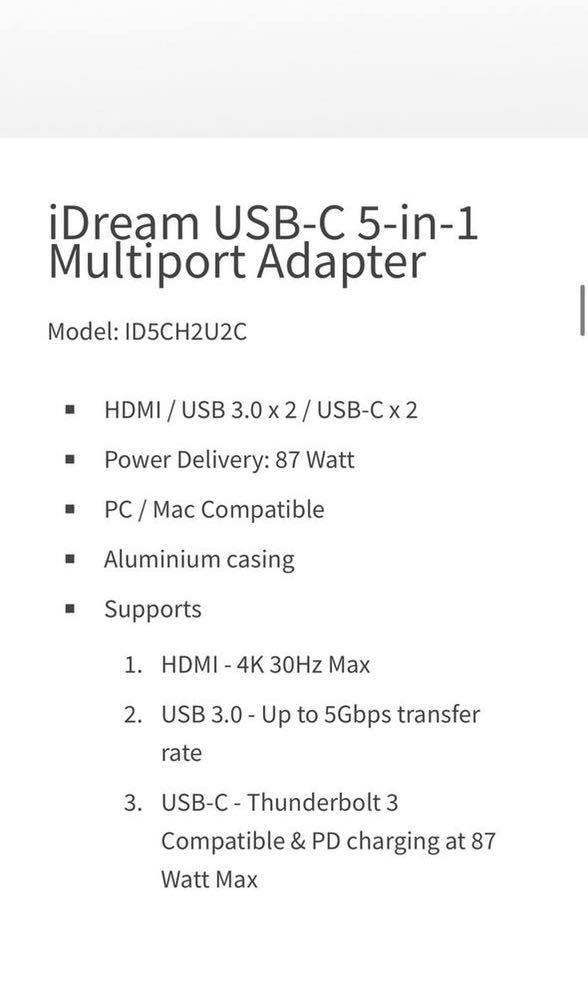 iDream USB-C 5-in-1 Multiport Adapter, Computers & Tech, Parts ...