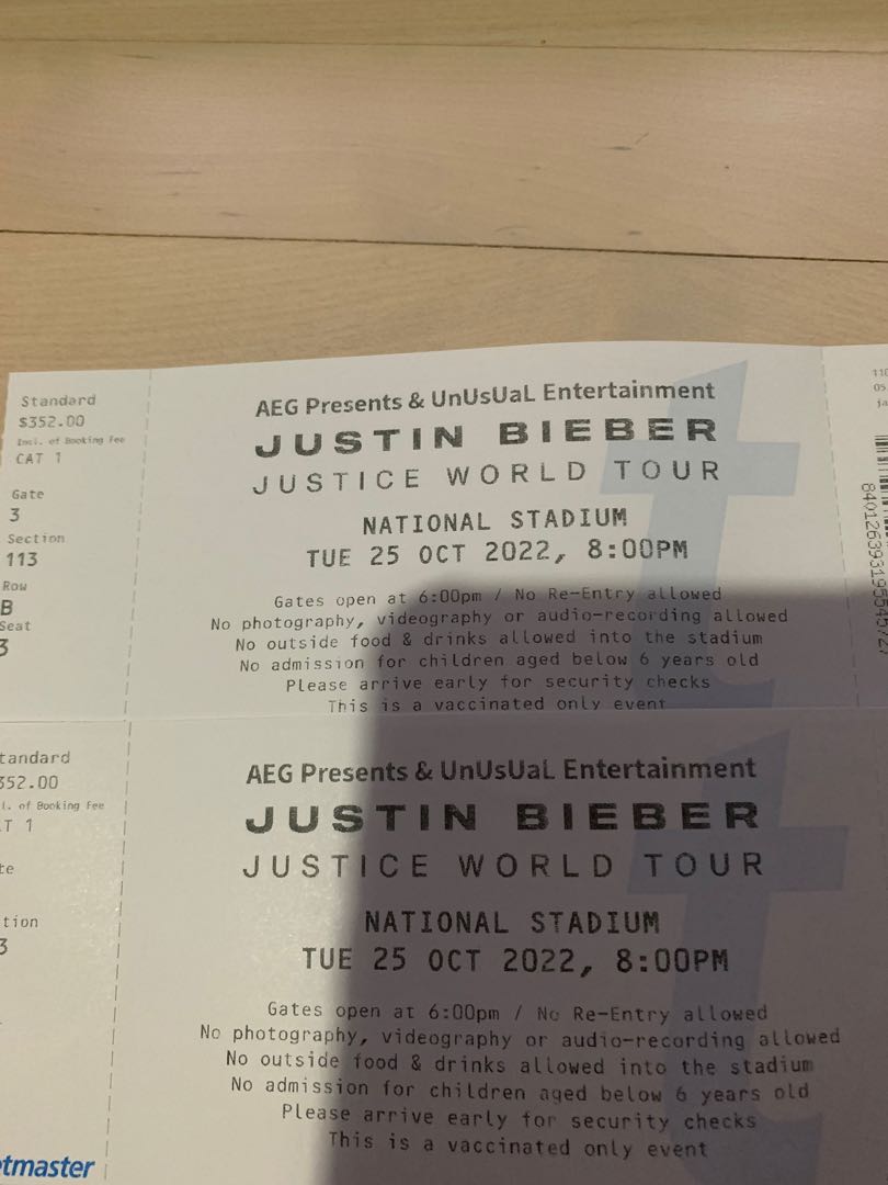 JUSTIN BIBER CAT 1 TICKET, Tickets & Vouchers, Event Tickets on Carousell