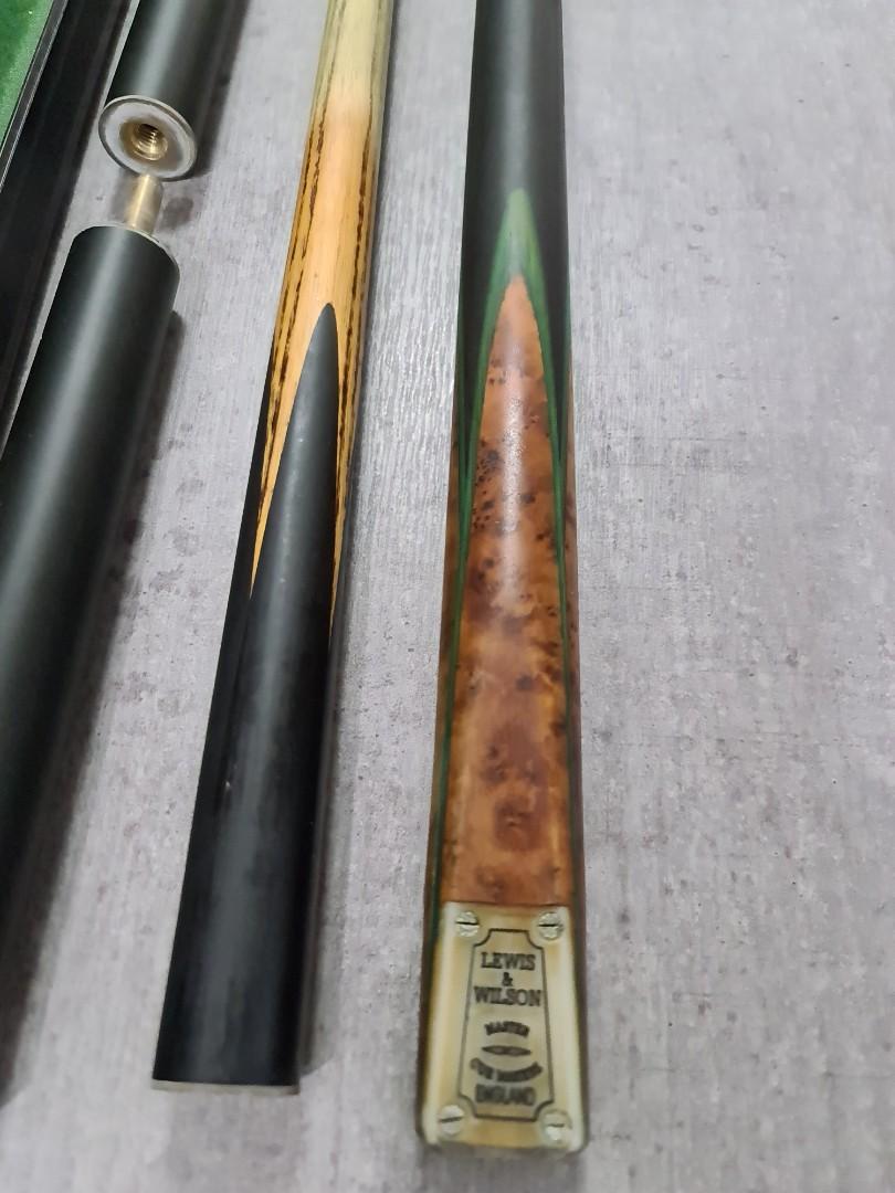 Lewis and Wilson Antique snooker cue with black metal Barracuda cue ...