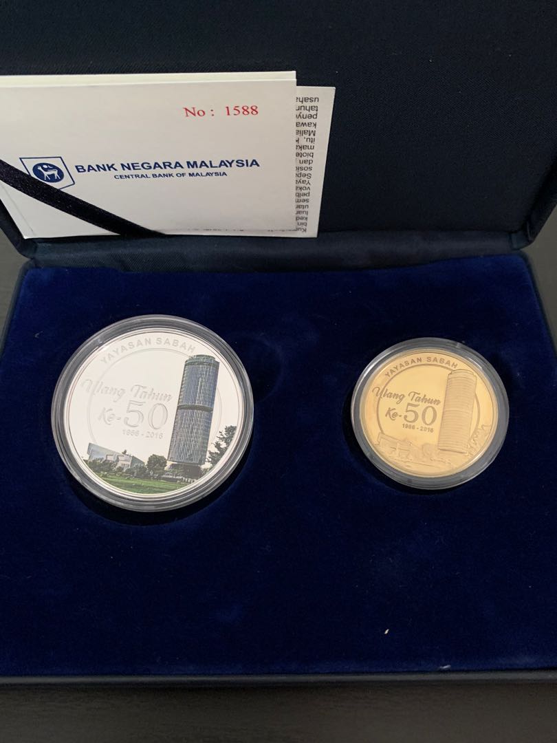 Malaysia yayasan sabah 10 ringgit &1 ringgit silver proof coin, Hobbies ...