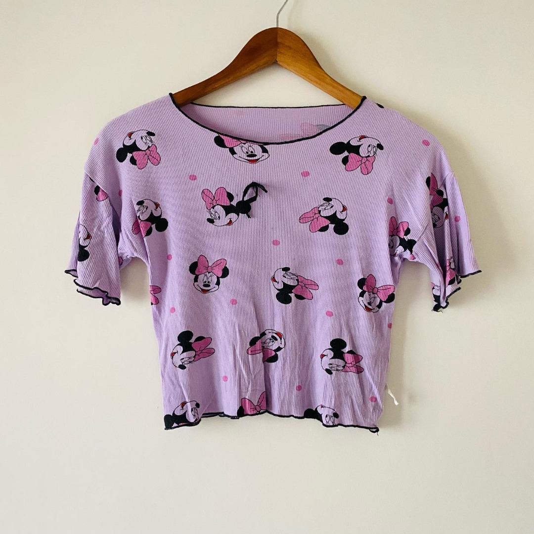 Minnie Mouse Ribbed Cropped Top, Women's Fashion, Tops, Shirts on Carousell
