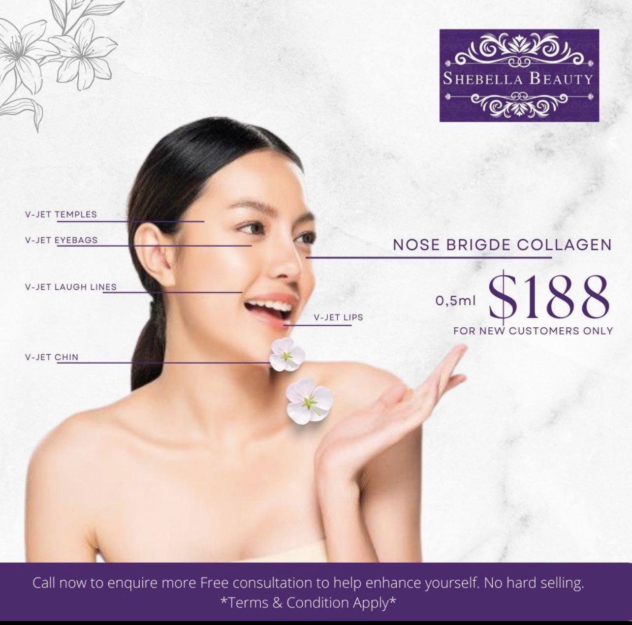 Nose bridge , collagen on eye , chin , lips , all face area without ...