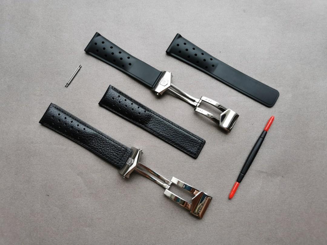 TAG HEUER 22mm Perforated Leather or Rubber Watch Strap, Men's Fashion ...