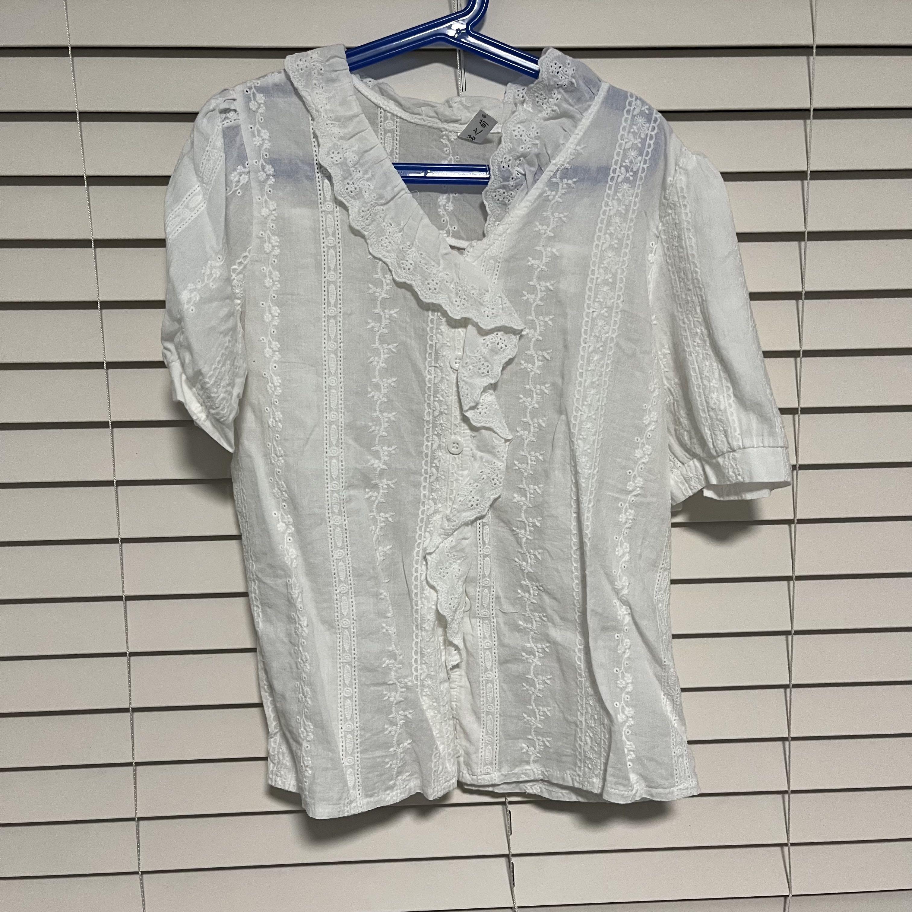 white lace ruffle blouse, Women's Fashion, Tops, Blouses on Carousell