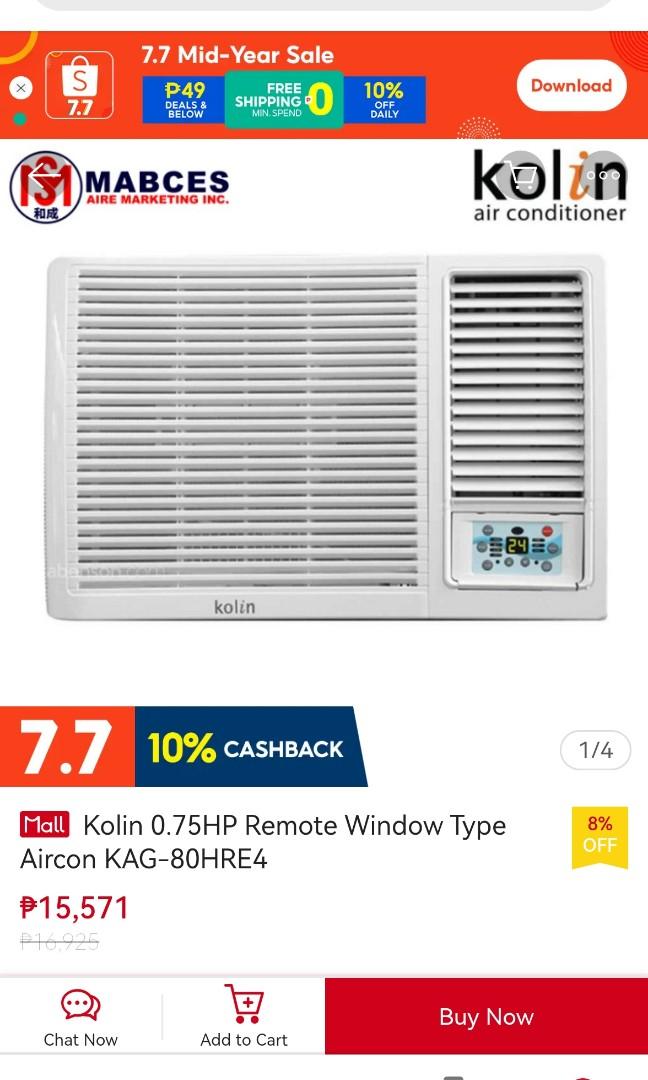 0.75HP REMOTE WINDOW TYPE AIRCON MODELO KOLIN, TV & Home Appliances ...