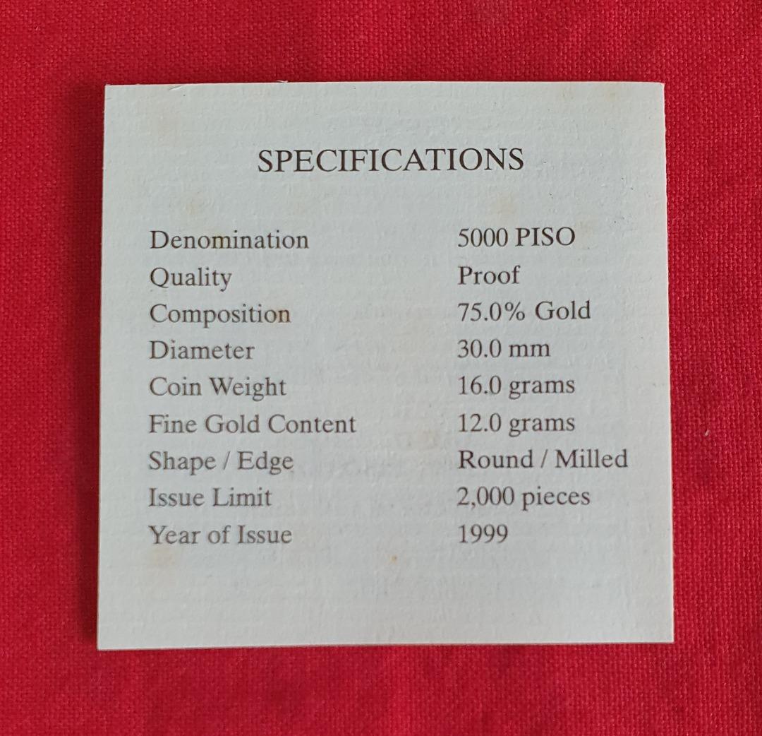 1999 BSP P5000 Gold Coin, Hobbies & Toys, Memorabilia & Collectibles ...