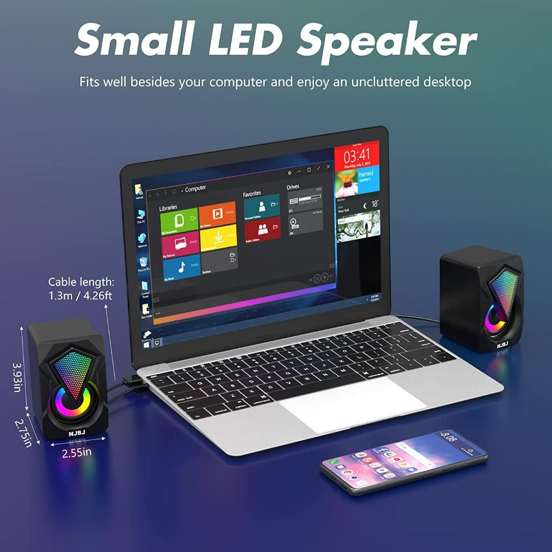 3227) NJSJ Computer Speakers,2.0 USB Powered Gaming Speakers with RGB ...