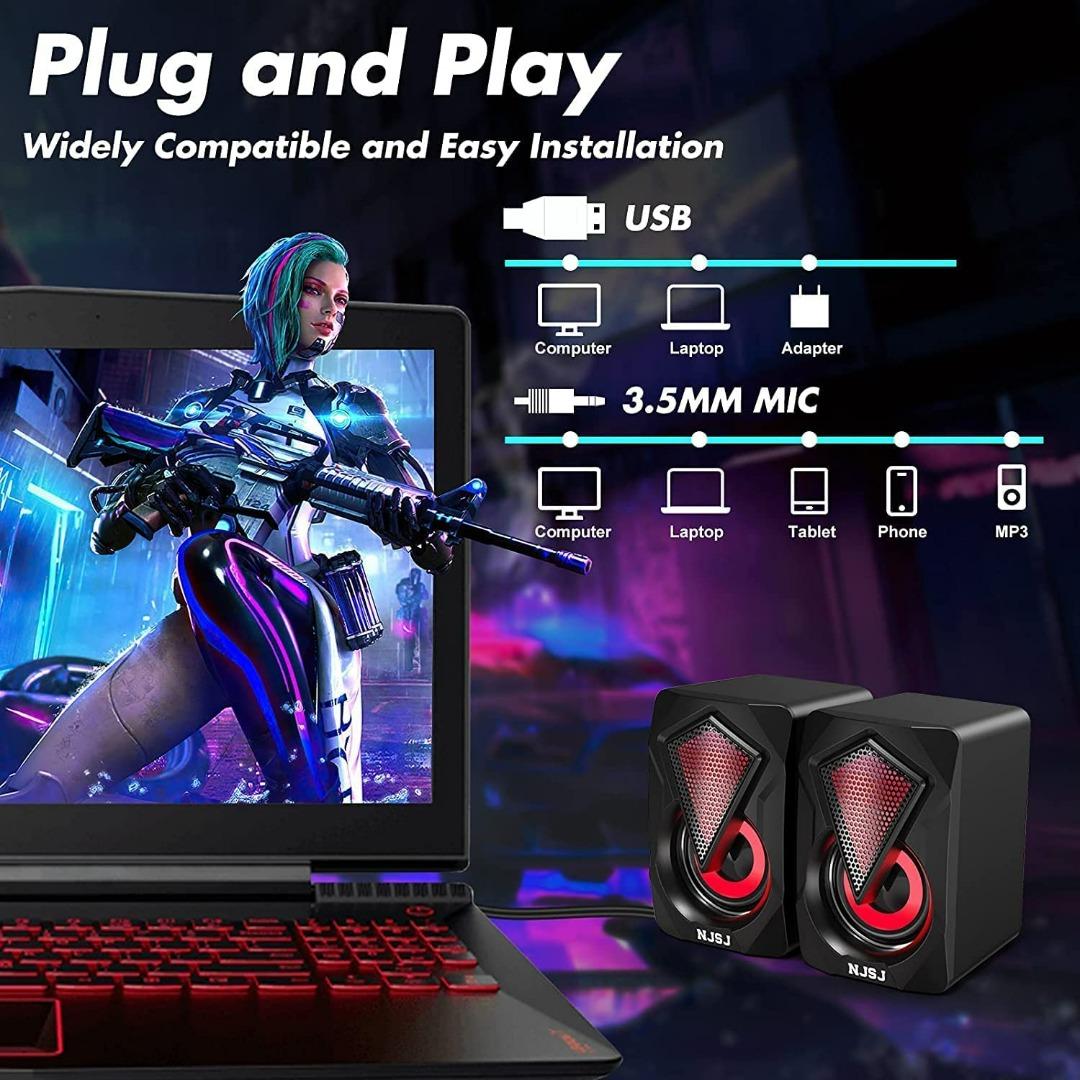 3227) NJSJ Computer Speakers,2.0 USB Powered Gaming Speakers with RGB ...