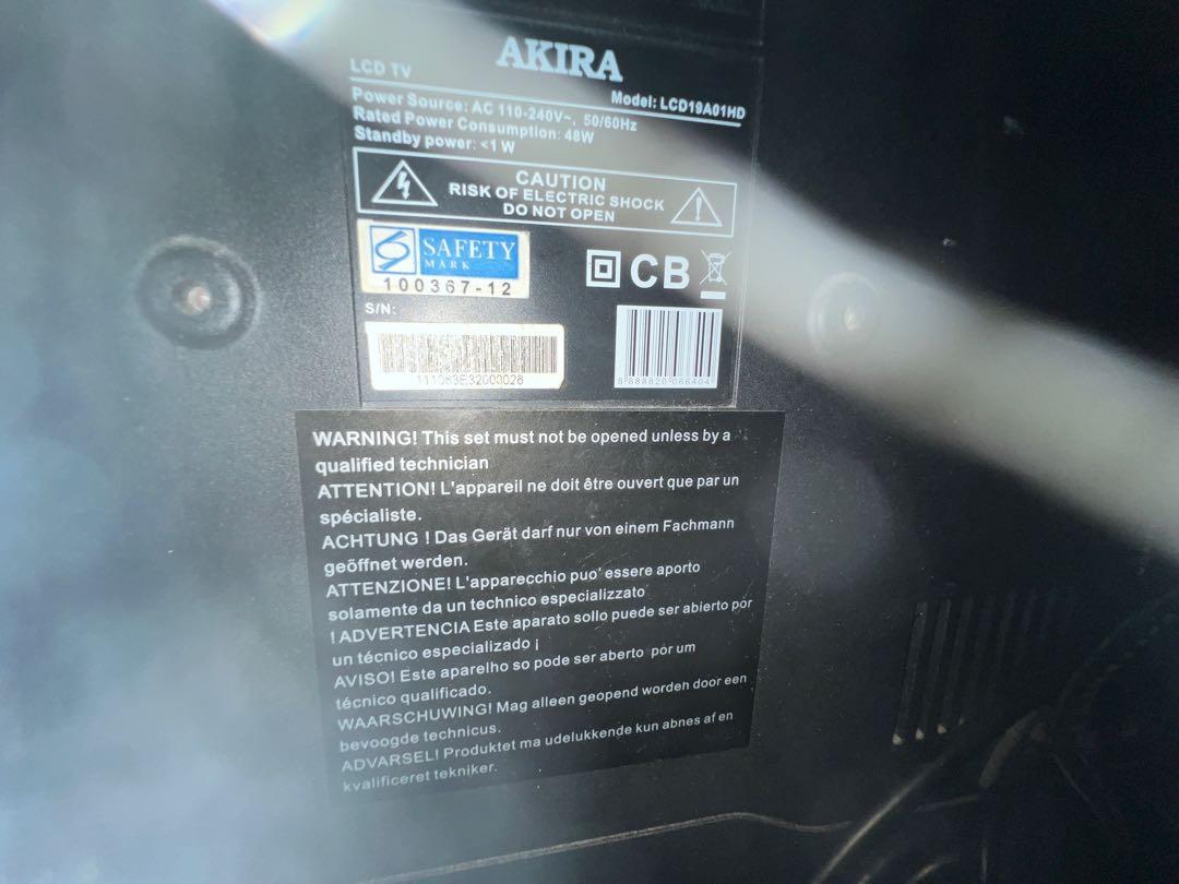 AKIRA 19" LCD TV, TV & Home Appliances, TV & Entertainment, TV on Carousell