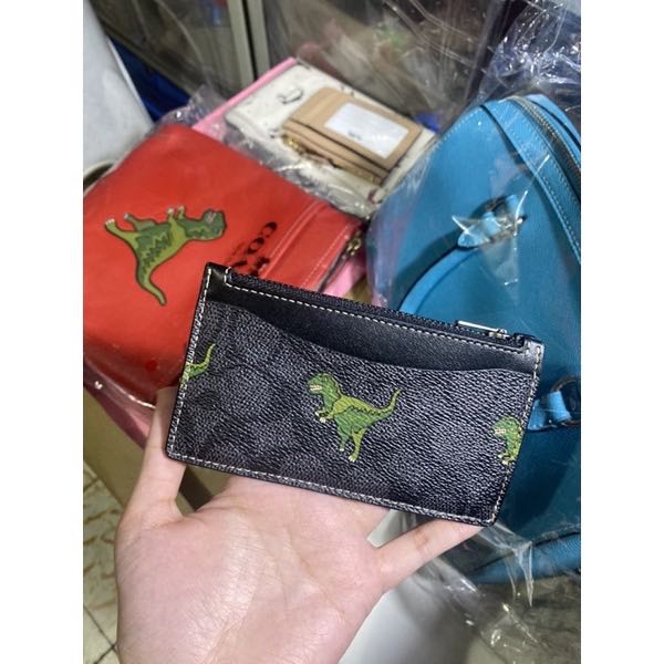 AUTHENTIC Coach Zip Card Holder Case wallet Dinosaur print RETAIL ...