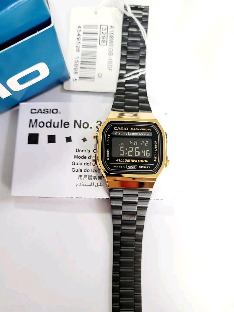 Casio A168 Black Gold Watch free shipping, Women's Fashion, Watches ...