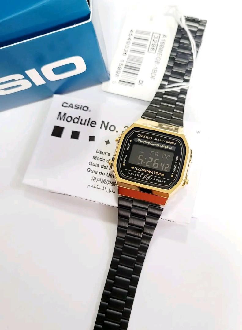 Casio A168 Black Gold Watch free shipping, Women's Fashion, Watches ...