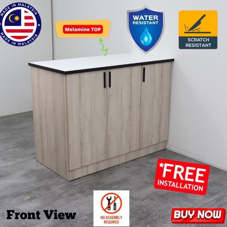 (Free assemble) ROAM 3 Door Island Table Kitchen Cabinet Storage ...