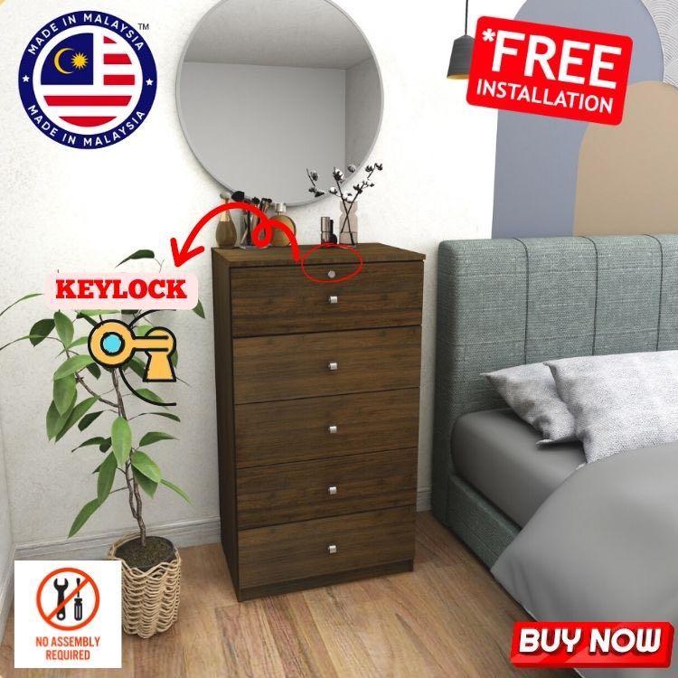 (Fully Assembled)Chest Drawer 5 Layer with Lock Laci Almari Baju ...