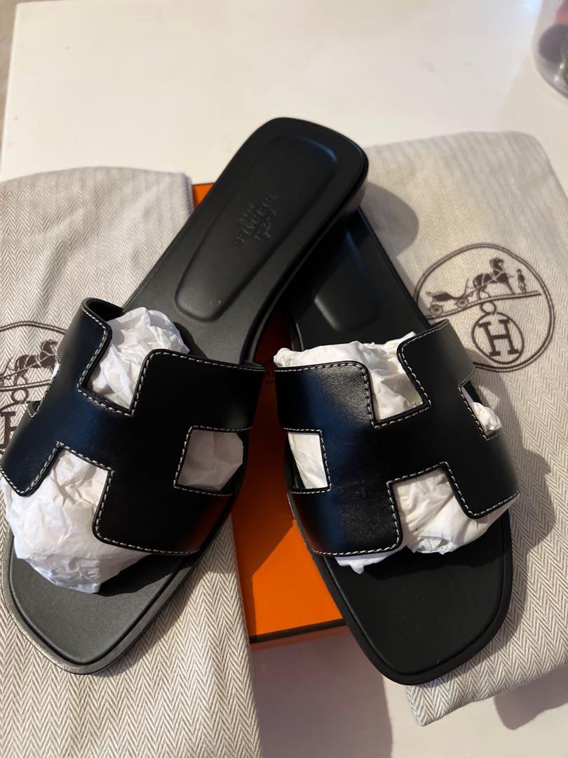 Hermes black oran with box and dust bag, Women's Fashion, Footwear ...