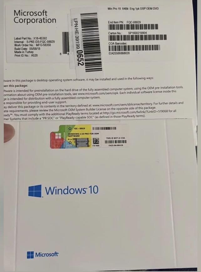 Microsoft Windows 10 Pro 64 Bit OEM English International DSP OEI DVD Computers Tech Parts