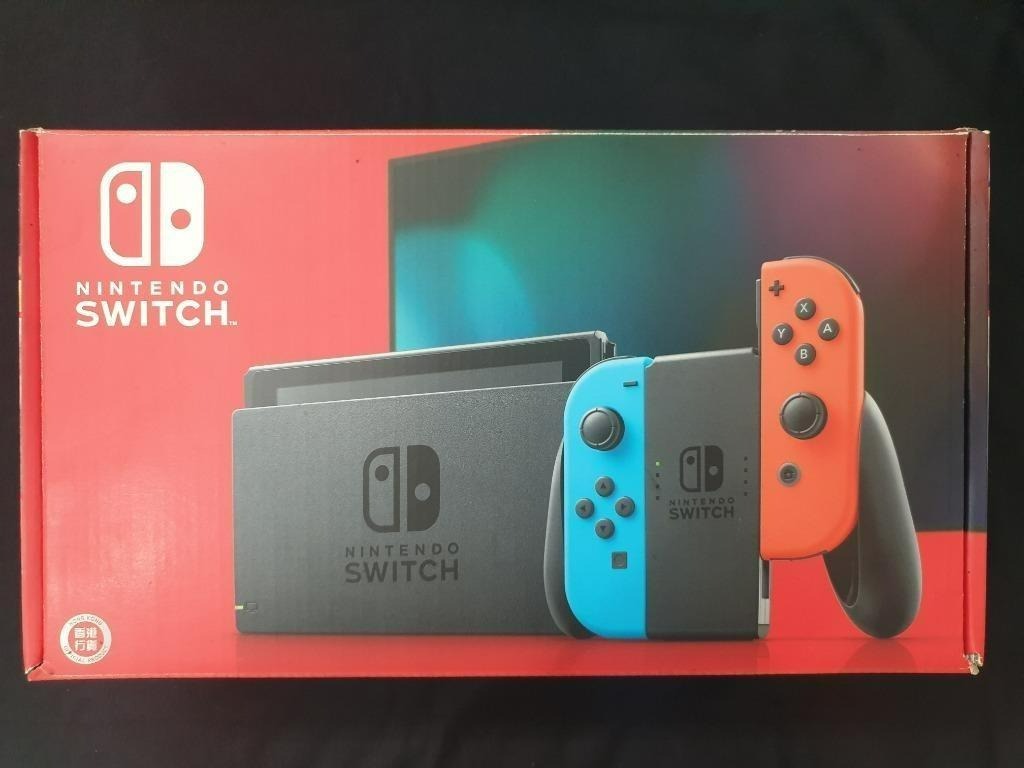 Nintendo Switch V2 (Neon Red and Blue) with FREE Hard Pouch, 128GB SD ...