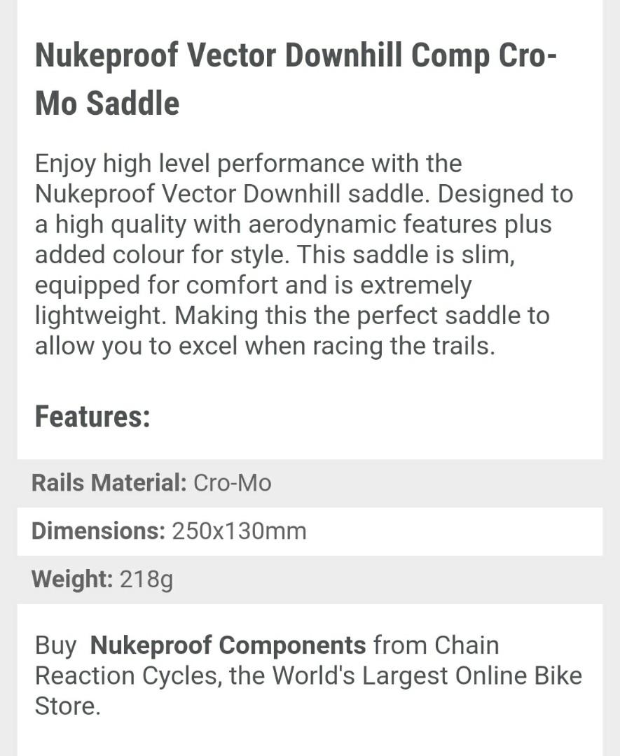 Nukeproof Vector Saddle Downhill, Sports Equipment, Bicycles & Parts ...