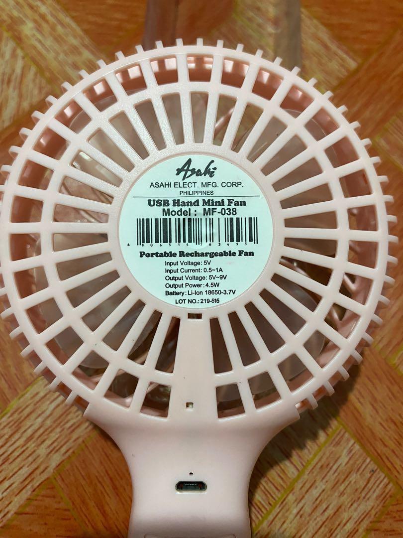 Original Asahi Mini Rechargeable Fan, Furniture & Home Living, Lighting ...