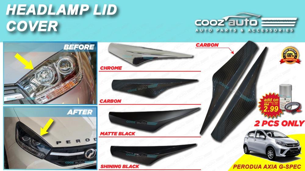 Perodua Axia G-Spec 2014 - 2016 Headlamp Lid Cover Eyebrow Eyelid Lip CARBON Eye brow lid, Auto ...