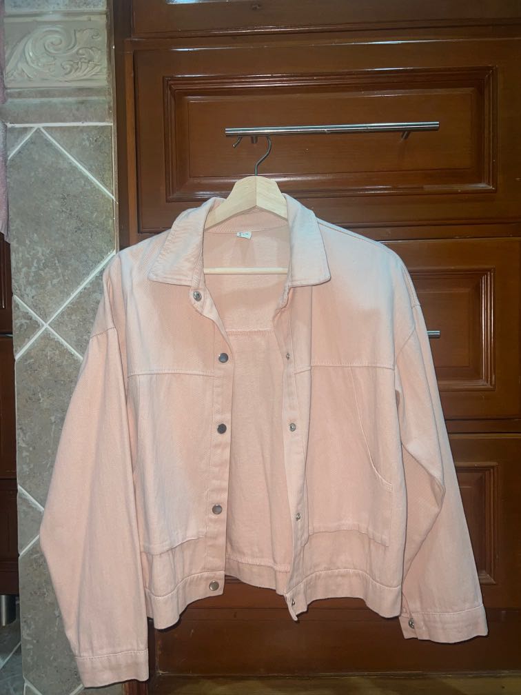 Pink/Peach Jean Jacket, Women's Fashion, Coats, Jackets and Outerwear ...