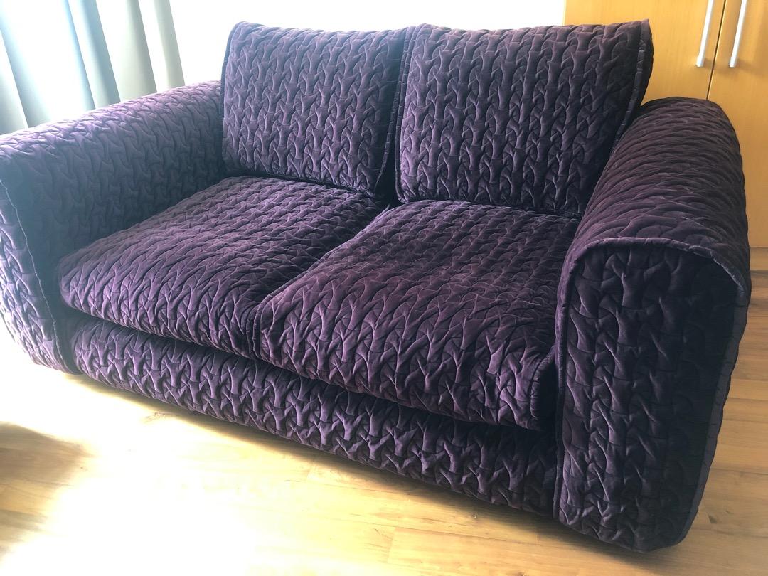 Excellent condition two seater purple velvet fabric sofa settee couch 2 ...