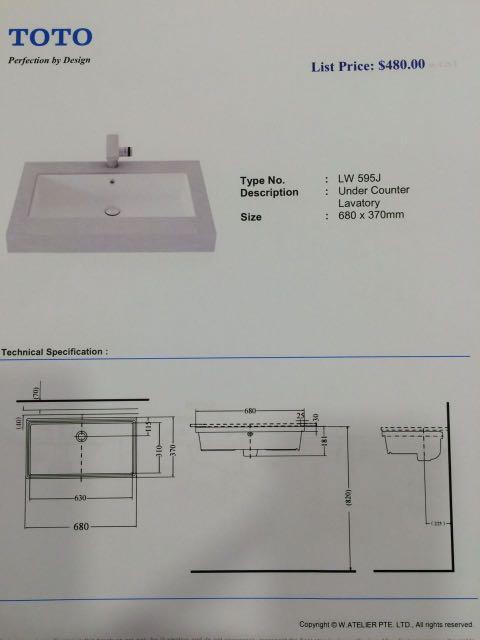 Toto Sink LW595J, Furniture & Home Living, Bathroom & Kitchen Fixtures ...