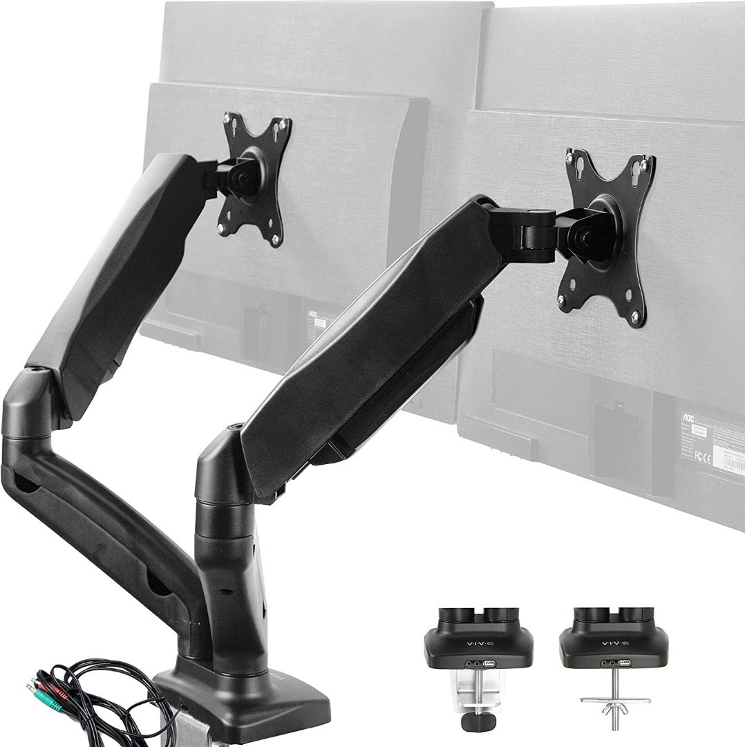 VIVO Dual Monitor Height Adjustable Counterbalance Pneumatic Desk Mount ...