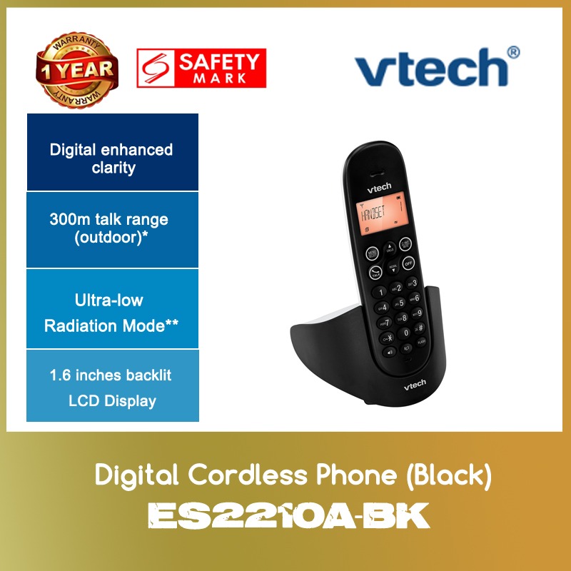 VTECH ES2210A-BK Colour Series Digital Cordless Phone (Black) WITH 1 YEAR WARRANTY, Mobile ...