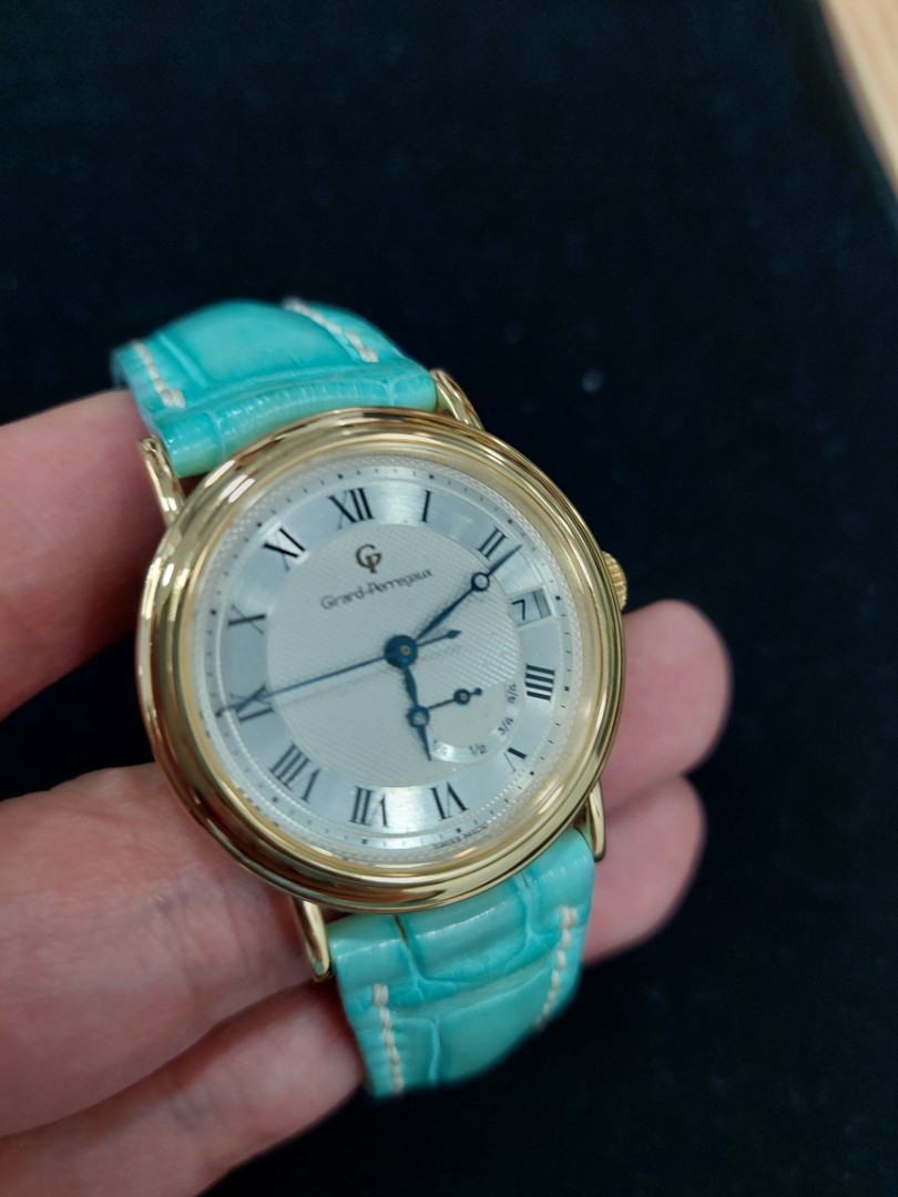(18k solid gold) rare GP 18k solid gold watch with tiffany blue leather ...