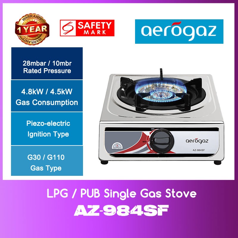 Aerogaz AZ-984SF LPG / PUB Single Burner Table Top Gas Cooker WITH 1 ...
