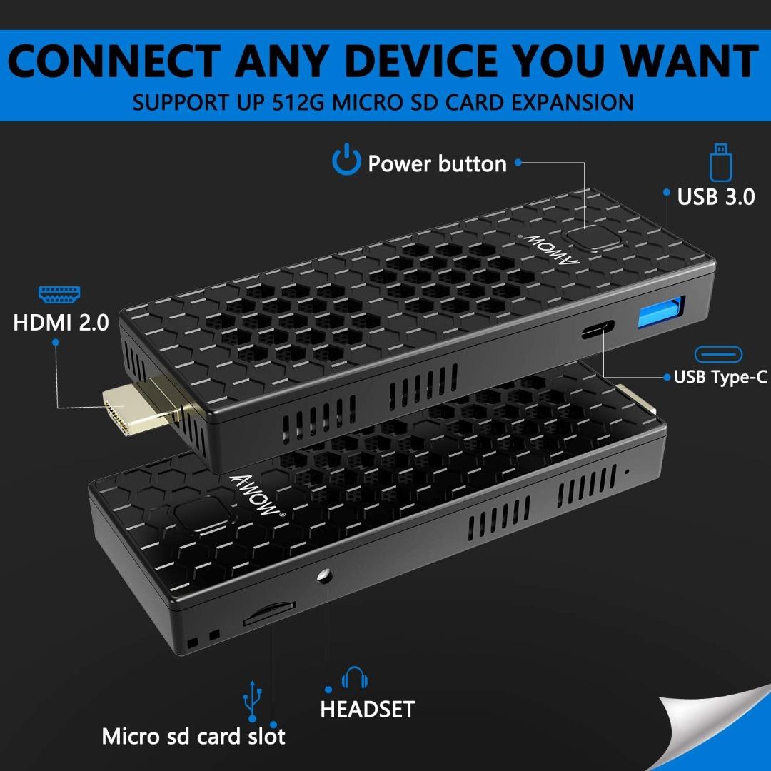 AWOW Mini PC Windows 10 PC Stick Intel Celeron N4000(up to 2.6GHz) Mini ...