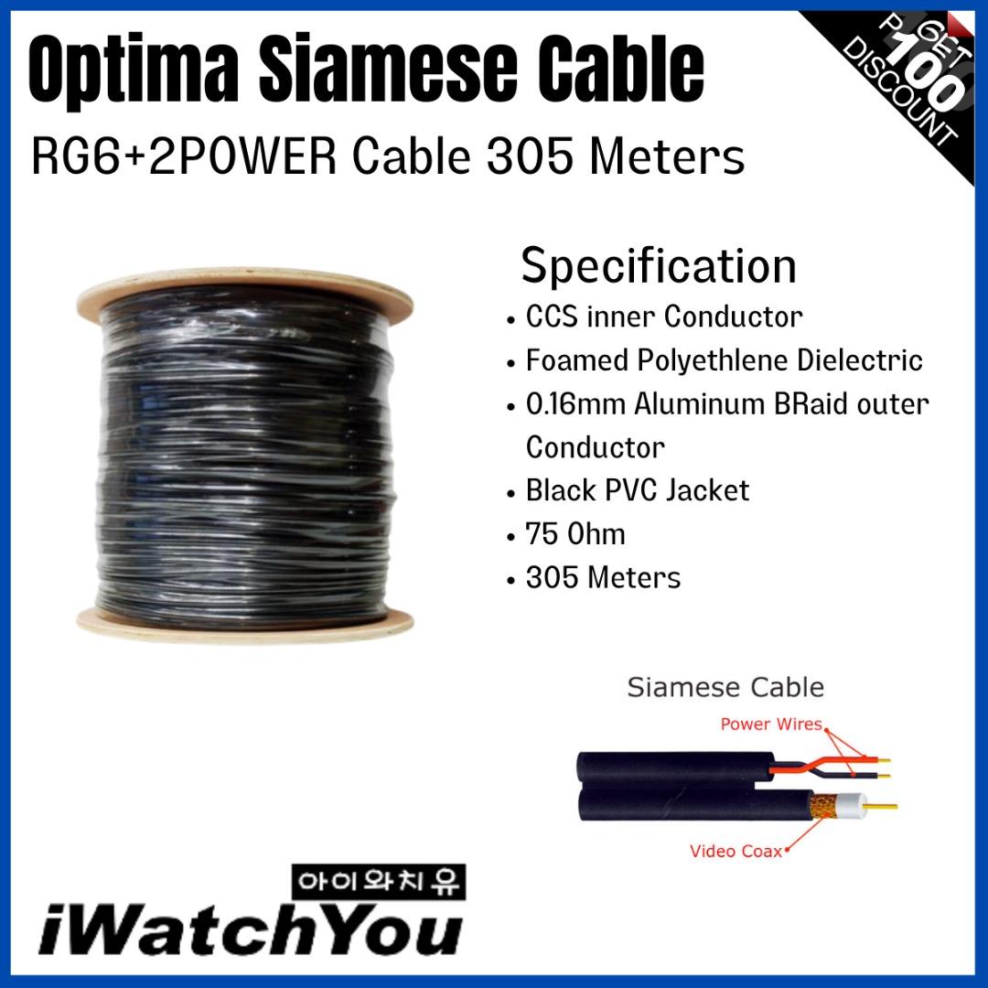 CCTV Optima Pro Siamese RG6 + 2 Power Cable 305 Meters, Furniture ...