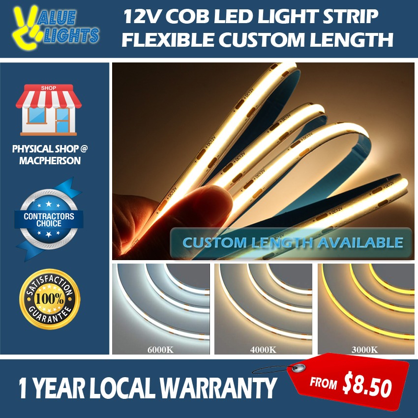 COB 12V LED Light Strip Flexible Custom Length lightstrip for Cabinet ...