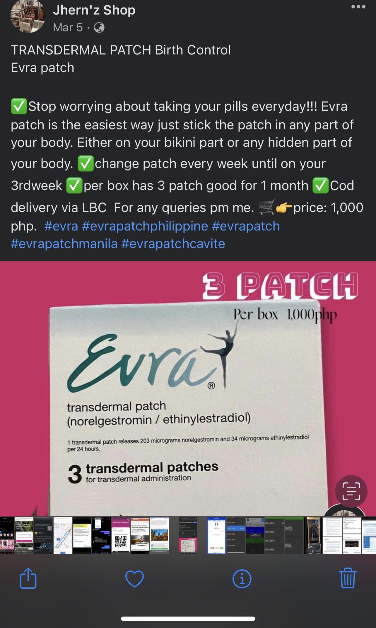 EVRA transdermal patch, Health & Nutrition, Family Planning on Carousell