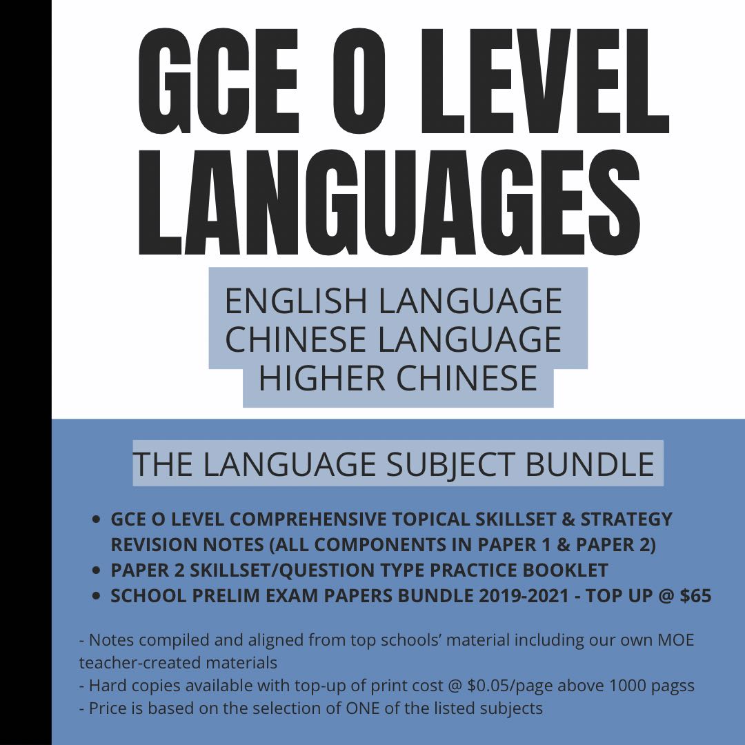 GCE O LEVEL UPPER SECONDARY 3 SECONDARY 4 ENGLISH 1184, Chinese 1160 ...
