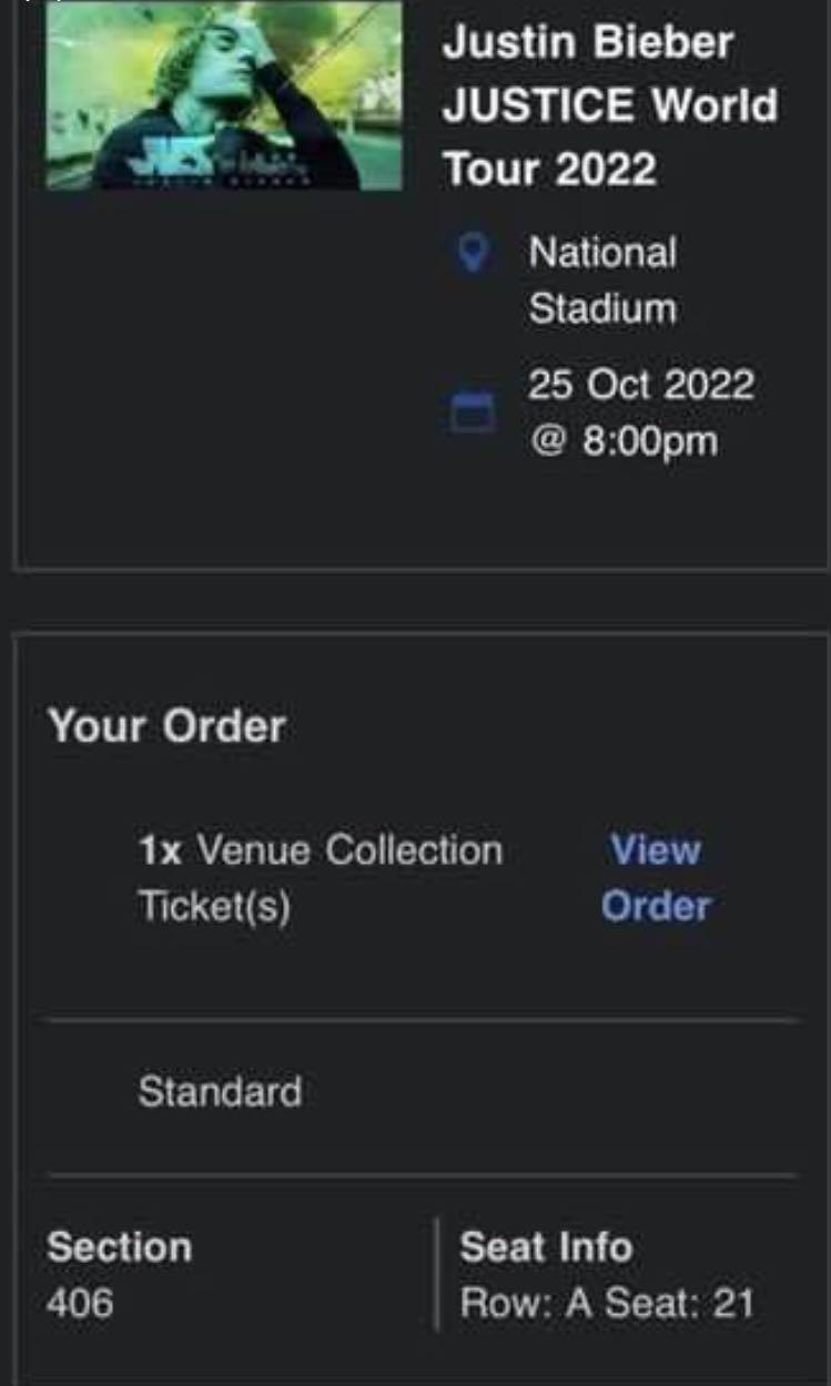 Justin Bieber JUSTICE World Tour, Tickets & Vouchers, Event Tickets on ...