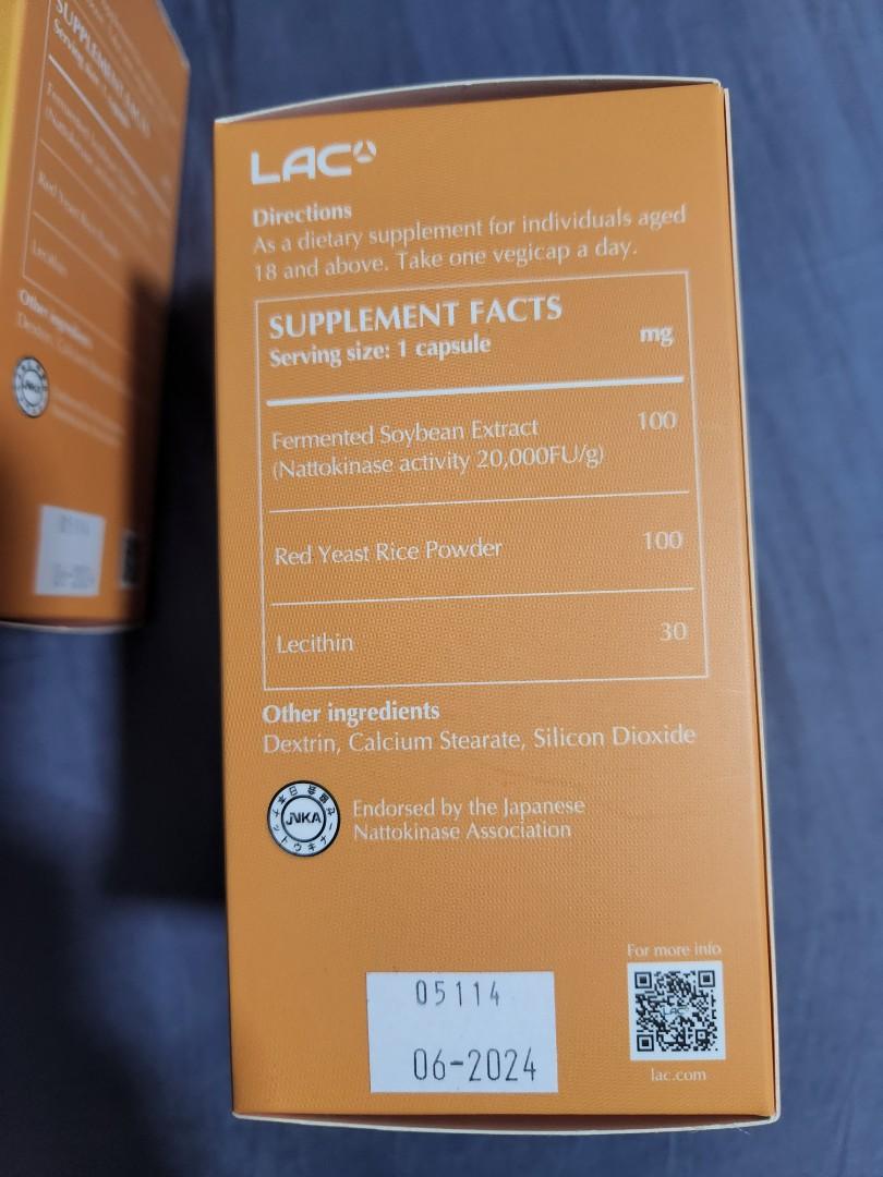 LAC Nattokinase Red Yeast Rice Blend, Health & Nutrition, Health ...
