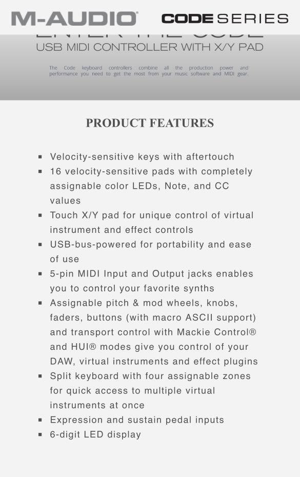 M Audio Code 61 White, Hobbies & Toys, Music & Media, Musical ...