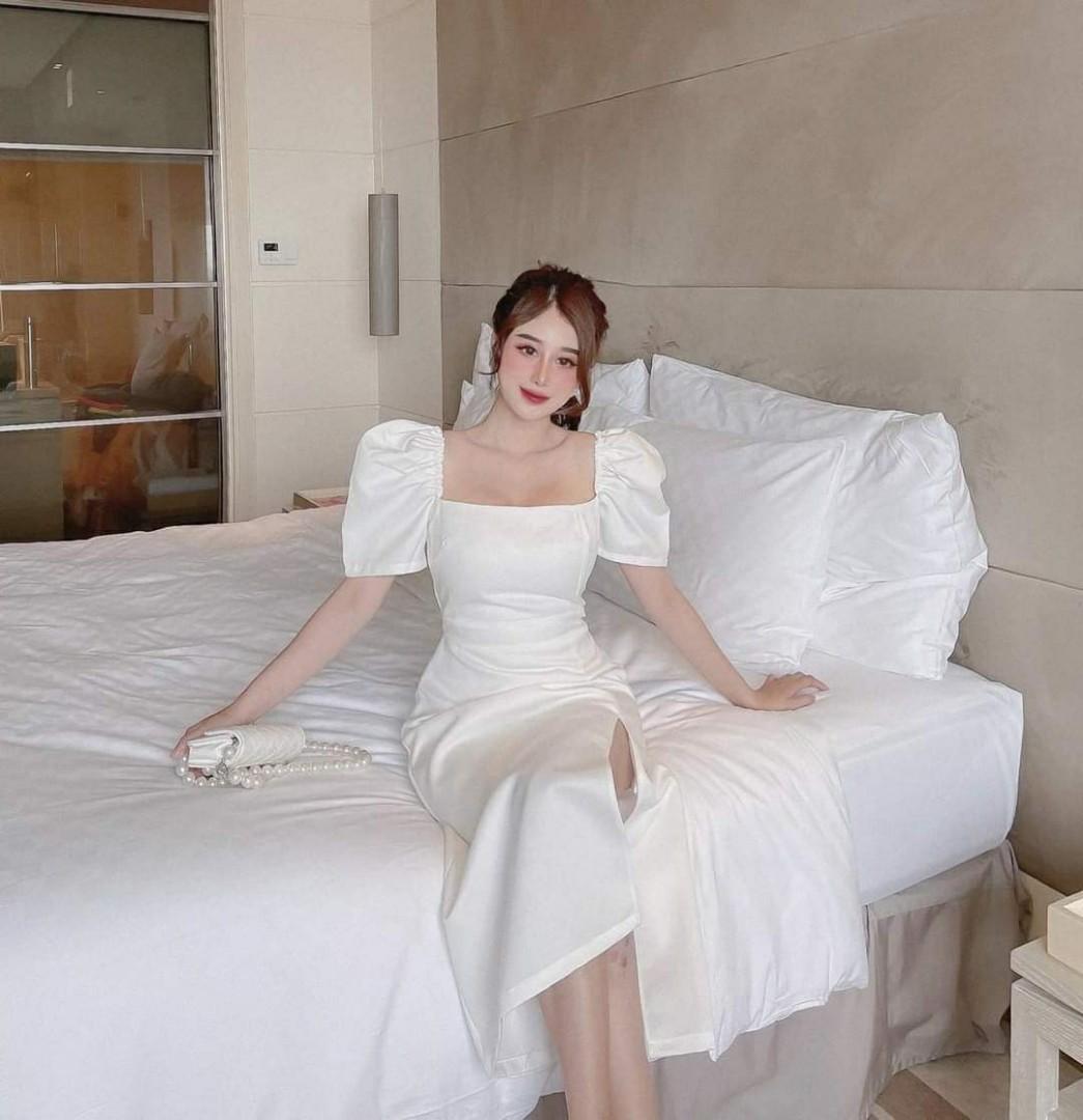 Modern Filipiniana Dress Puff Sleeve Square Neck with Side Split, Women ...