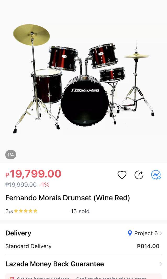 Original Fernando Drum Set (Wine Red), Hobbies & Toys, Music & Media ...