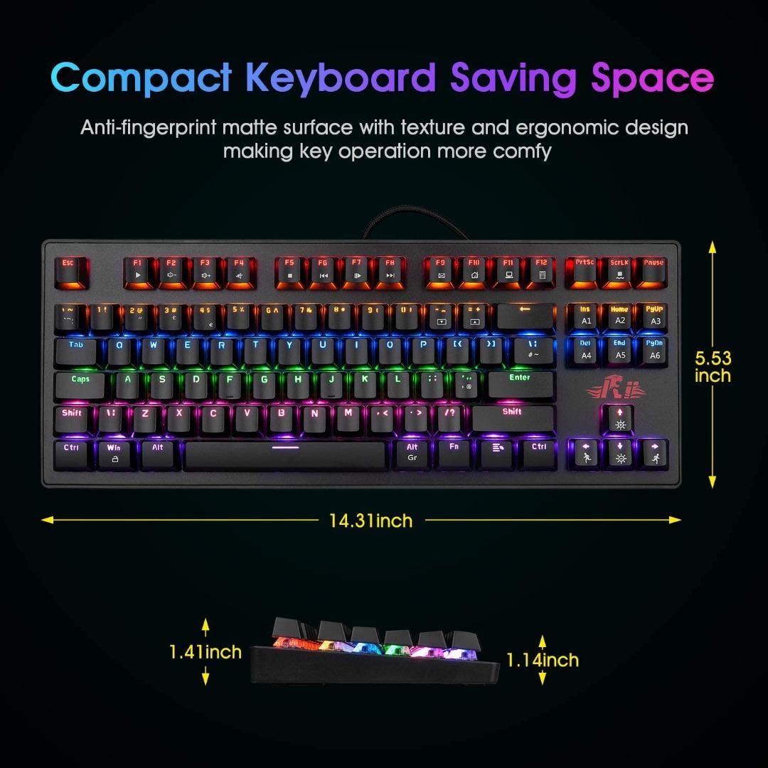 Rii RK908 7 color Mechanical Gaming keyboard 88 Keys LED backlit Wired ...