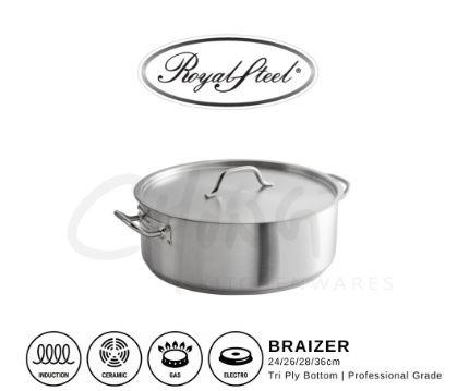 RoyalSteel Braizer w/- Lid, Tri-Ply Stainless Steel/Aluminium/Gas ...