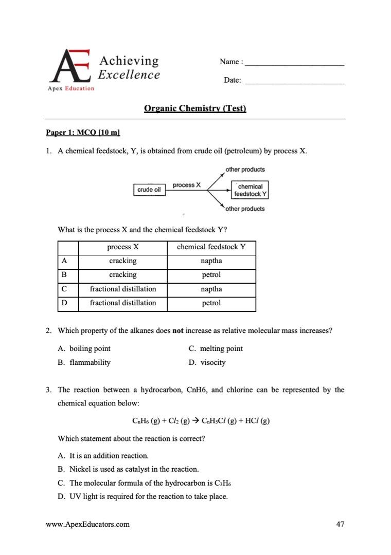 Sec 3/4/5 Combined Science - Chemistry (Topical notes and worksheets ...