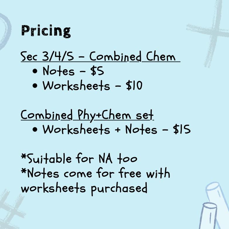 Sec 3/4/5 Combined Science - Chemistry (Topical notes and worksheets ...
