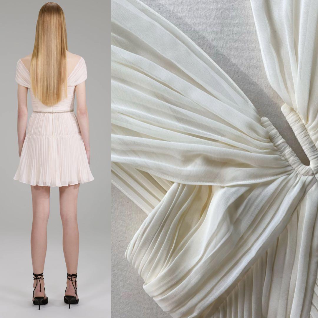 Self Portrait Cream White Chiffon Mini Dress, Women's Fashion, Dresses ...