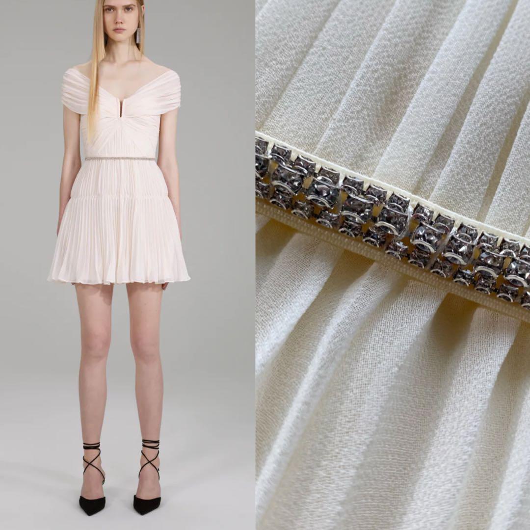 Self Portrait Cream White Chiffon Mini Dress, Women's Fashion, Dresses ...