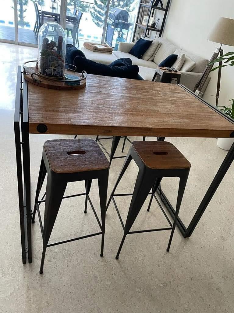 Solid Wood Bar Table and 4 Stools, Furniture & Home Living, Furniture ...